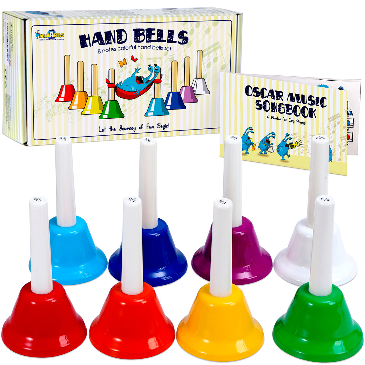 Rainbow Chime Hand Bells Set 8-Note Colorful Musical Instrument with S ...